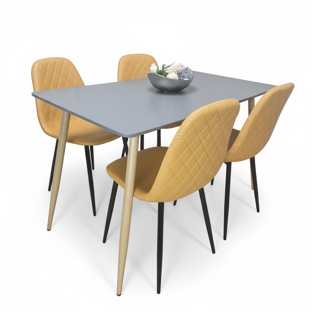 Wooden Rectangle Dining Table Set Grey Table with 4 Mustard Gem ...