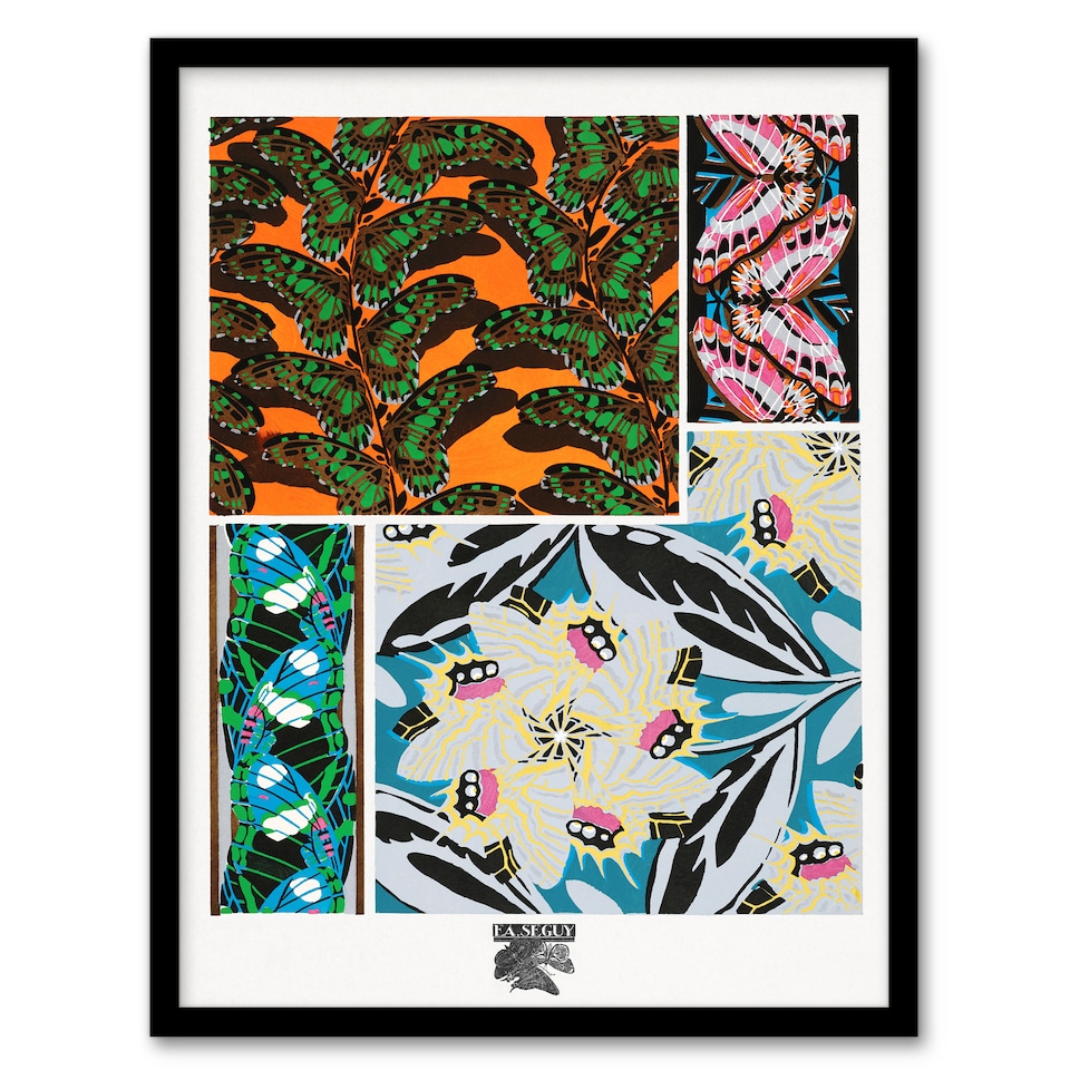 Eugene Seguy Framed Wall Art Print Bright Vintage Butterfly Patterns ...