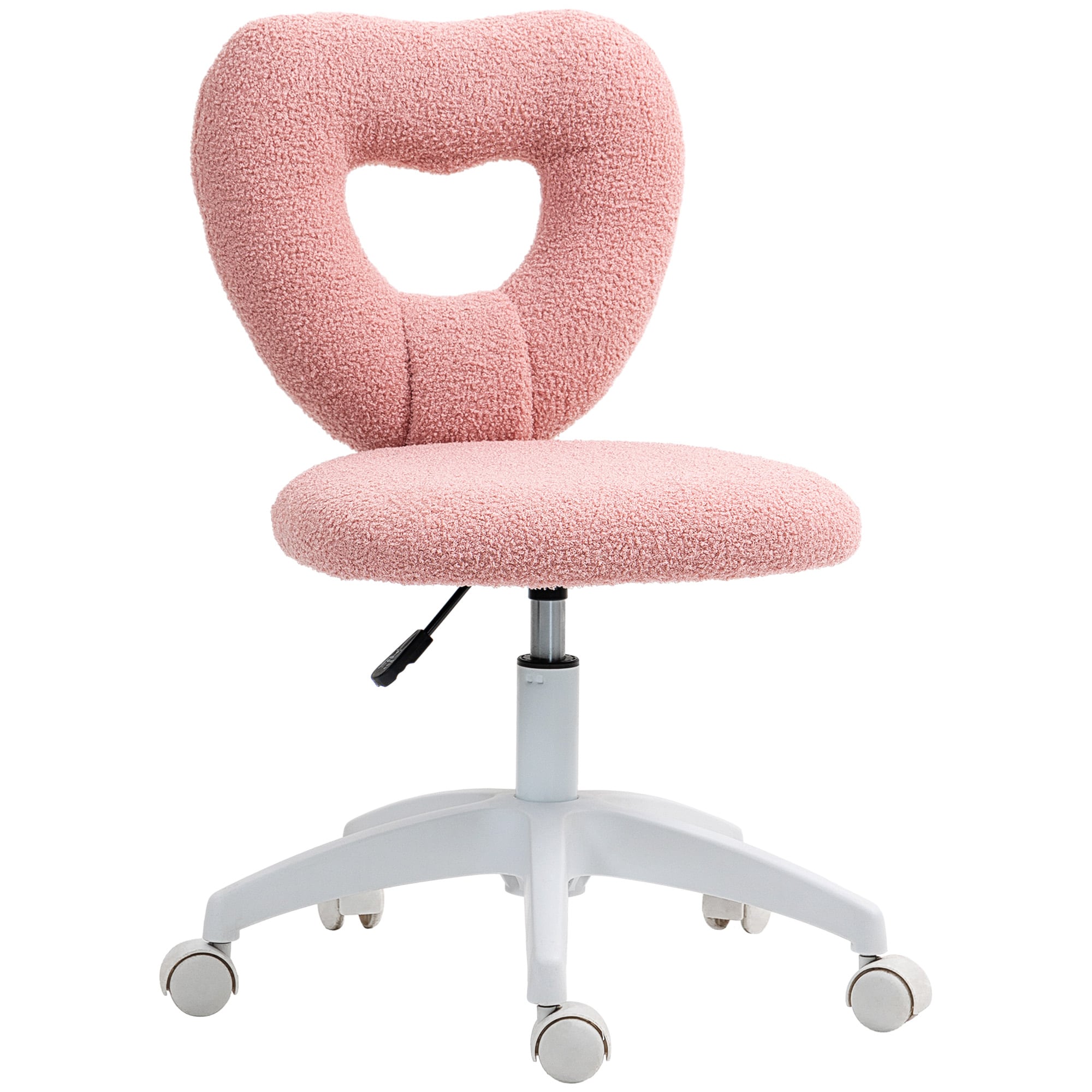HOMCOM Armless Heart Computer Desk Chair, Teddy Fleece Swivel Office ...