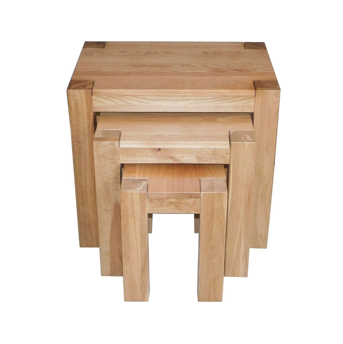 Kuba Solid Oak Nest of 3 Side Tables for Living Room | Brown | Light ...