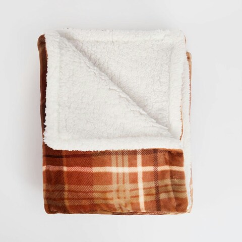 OHS Felix Flannel Fleece Check Printed Throw Blanket, 130x160cm - Rust ...