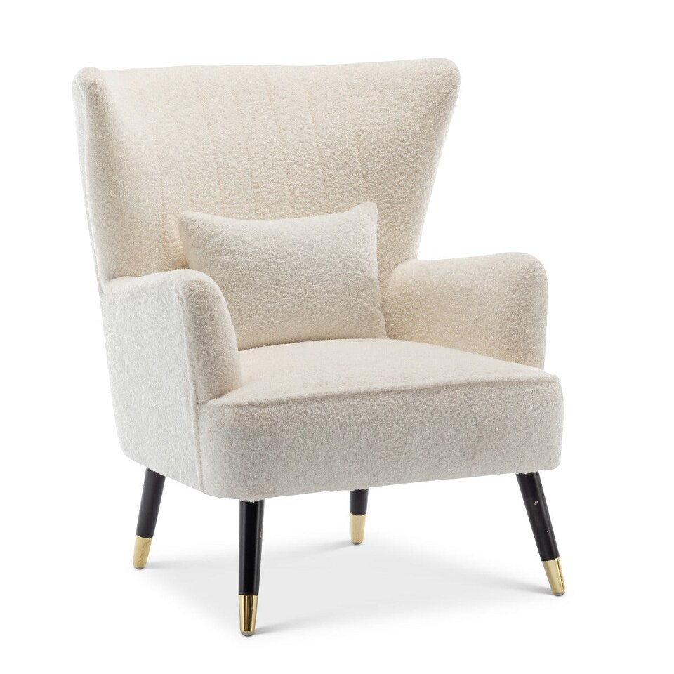 Teddy Boucle Fabric White Camila Accent Chair with Footstool - Tesco ...
