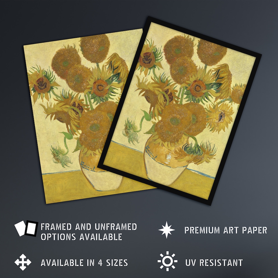 Sunflowers 1888 Floral Painting Van Gogh Vintage Framed Wall Art Print ...