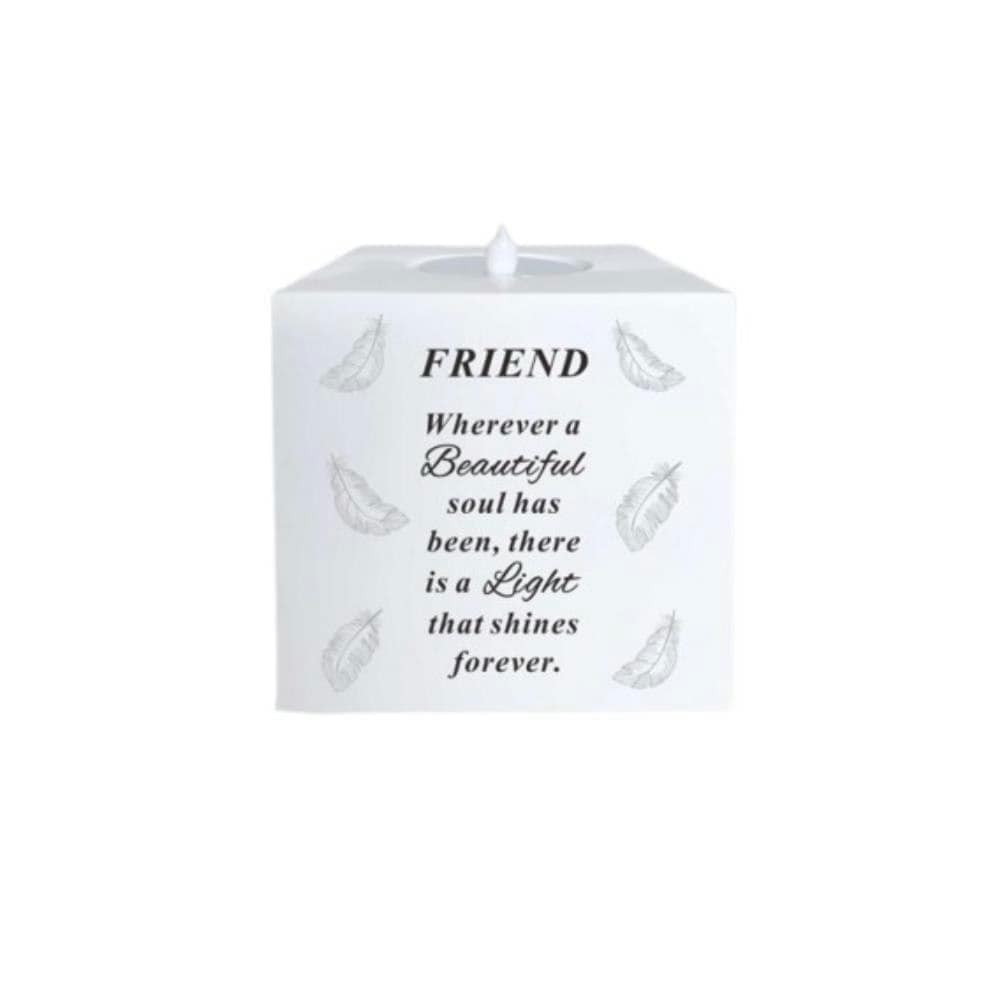 David Fischhoff Feather Memorial With LED Candle - Friend | White ...