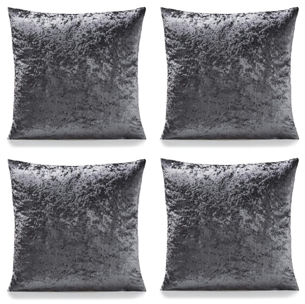Plain Crushed Velvet 45cm x 45cm Charcoal Cushion Set of 4 | Grey ...