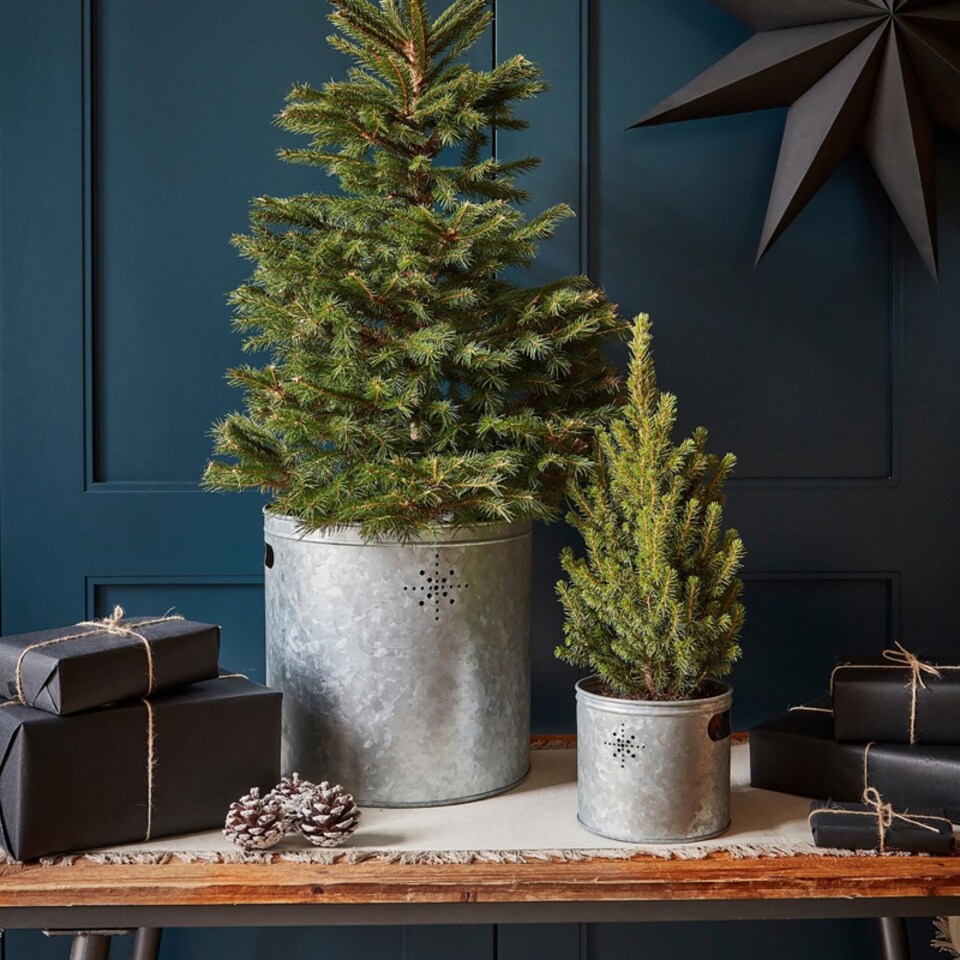 Indoor Christmas Tree Bucket with Star - Galvanized Steel - L23 x W23 x ...