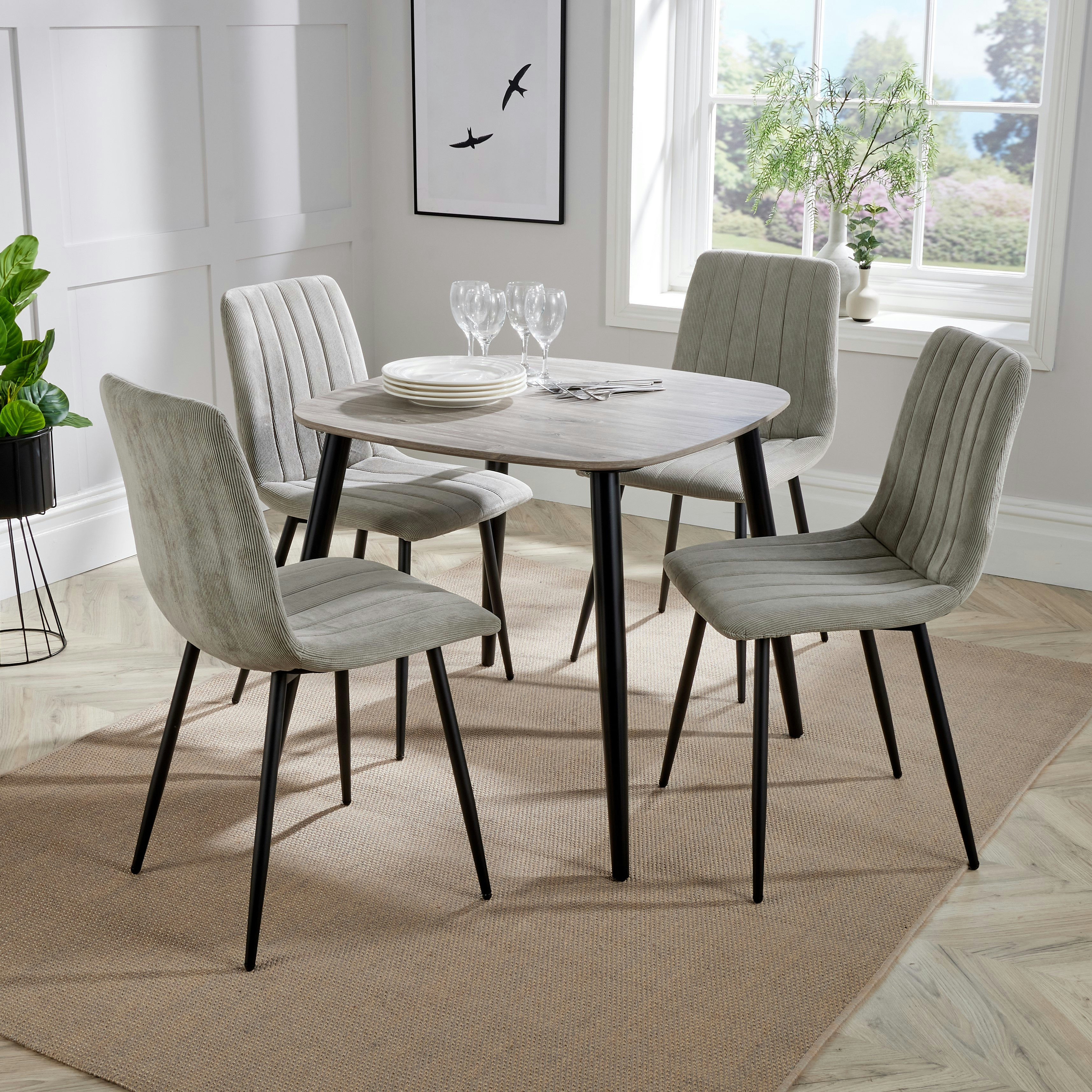 Aspen Grey Oak Effect 80cm Square Dining Table with 4 Upholstered ...
