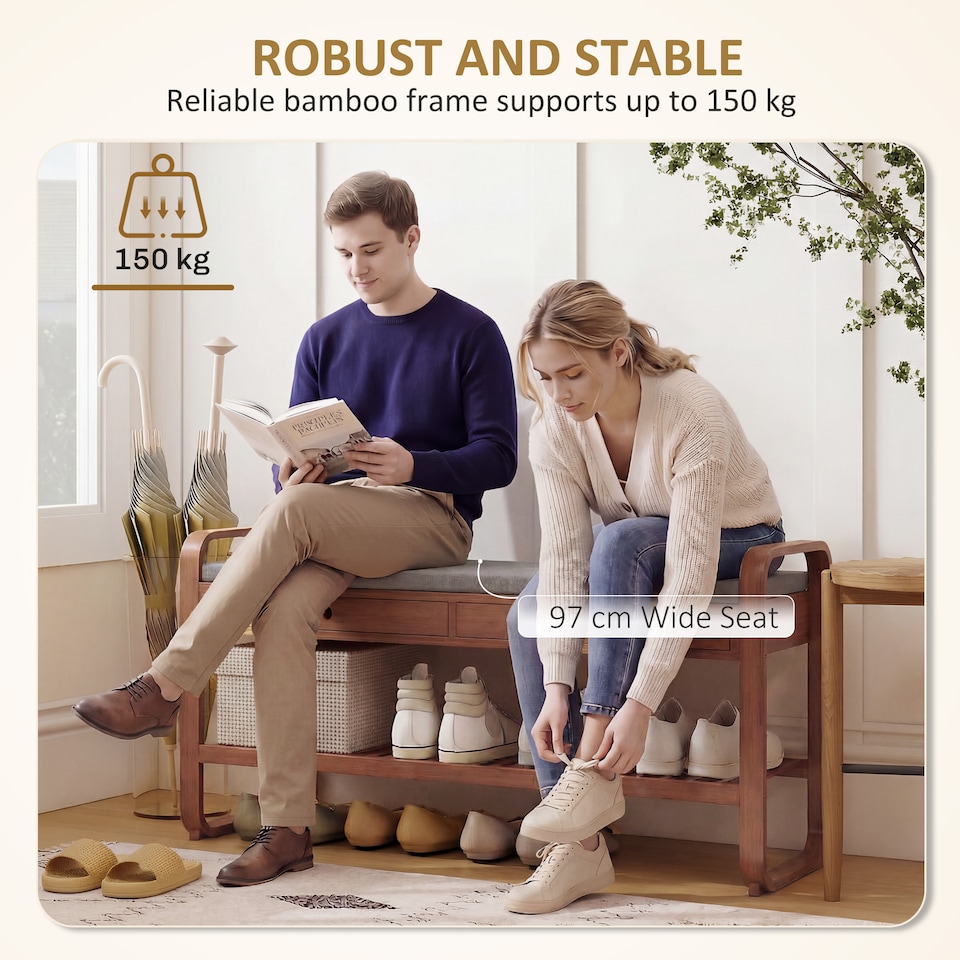 HOMCOM Shoe Bench with 2 Drawers Cushioned Seat 105 cm - Tesco Groceries
