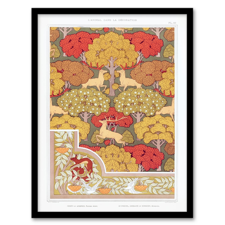 Maurice Pillard Verneuil Framed Wall Art Stag Deer Trees Pattern Home ...