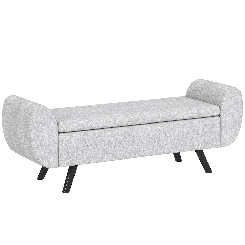 HOMCOM Storage Ottoman with Armrest, Upholstered Linen Storage Bench ...