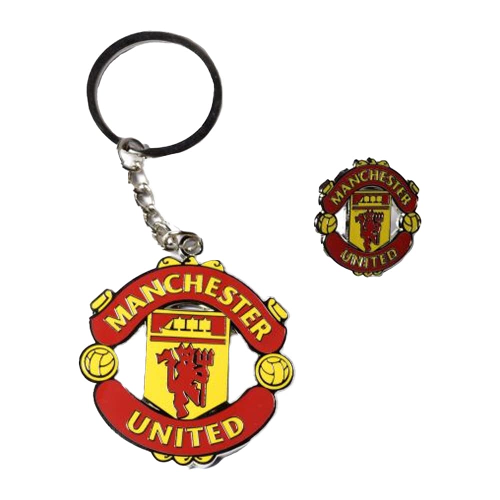 Manchester United FC Premium Crest Keyring And Badge Set | Red | Red ...