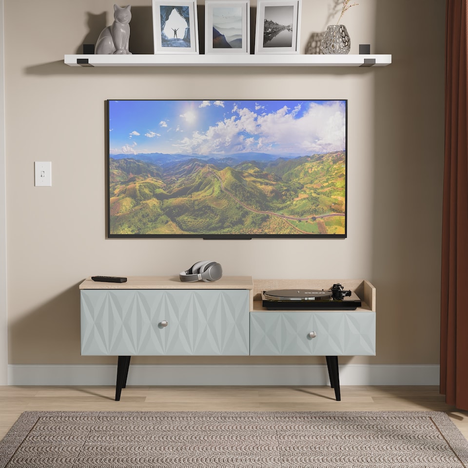 Toledo 2 Drawer 2 Level Media Unit in Duck & Bardolino Oak (Ready ...