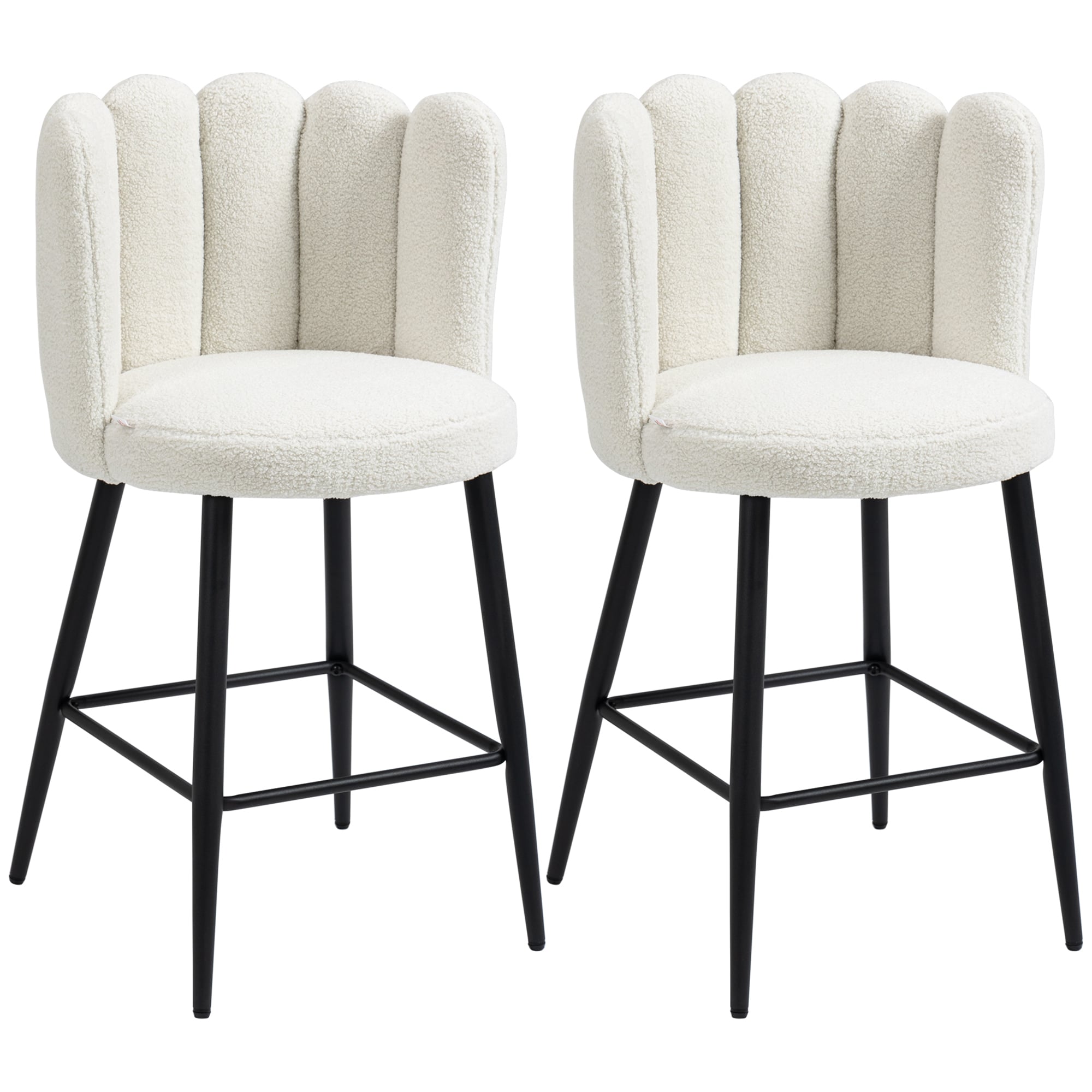 HOMCOM Bar Stools Set of 2, Modern Boucle Upholstered Shell Barstools ...