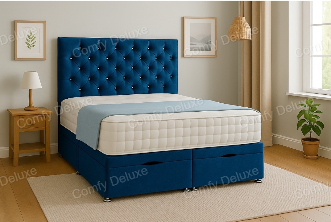 Ottoman Foot Lift Blue Naples 4ft Small Double Divan Bed With Mattress ...