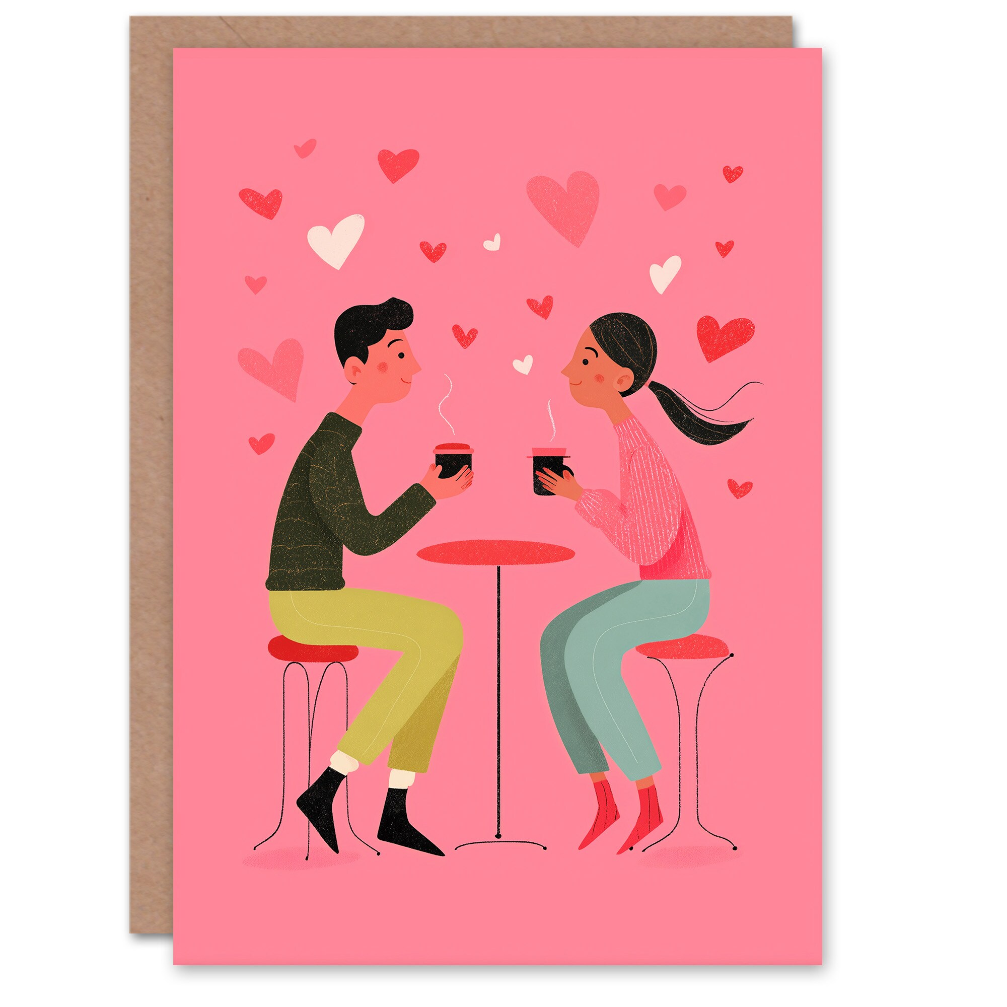 Couple with Cuppas Two Cute Lovers On A Cafe Date Valentine's Day Card ...