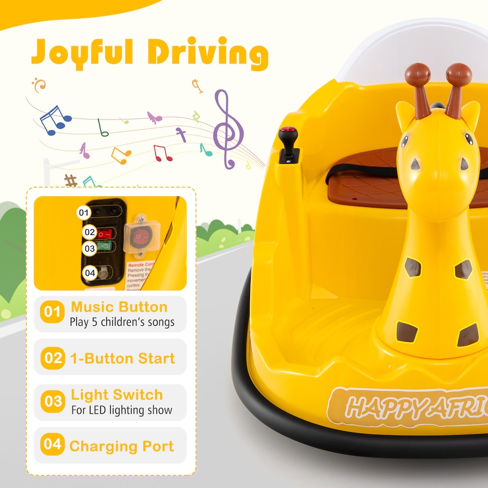 COSTWAY Giraffe Toddler Bumper Car 360° Spinning Yellow - Tesco Groceries