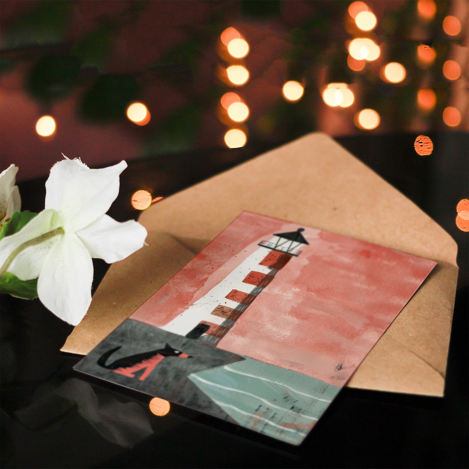 Greeting Card Lighthouse Guard Dog Lover Pastel Colour Painting - Tesco ...