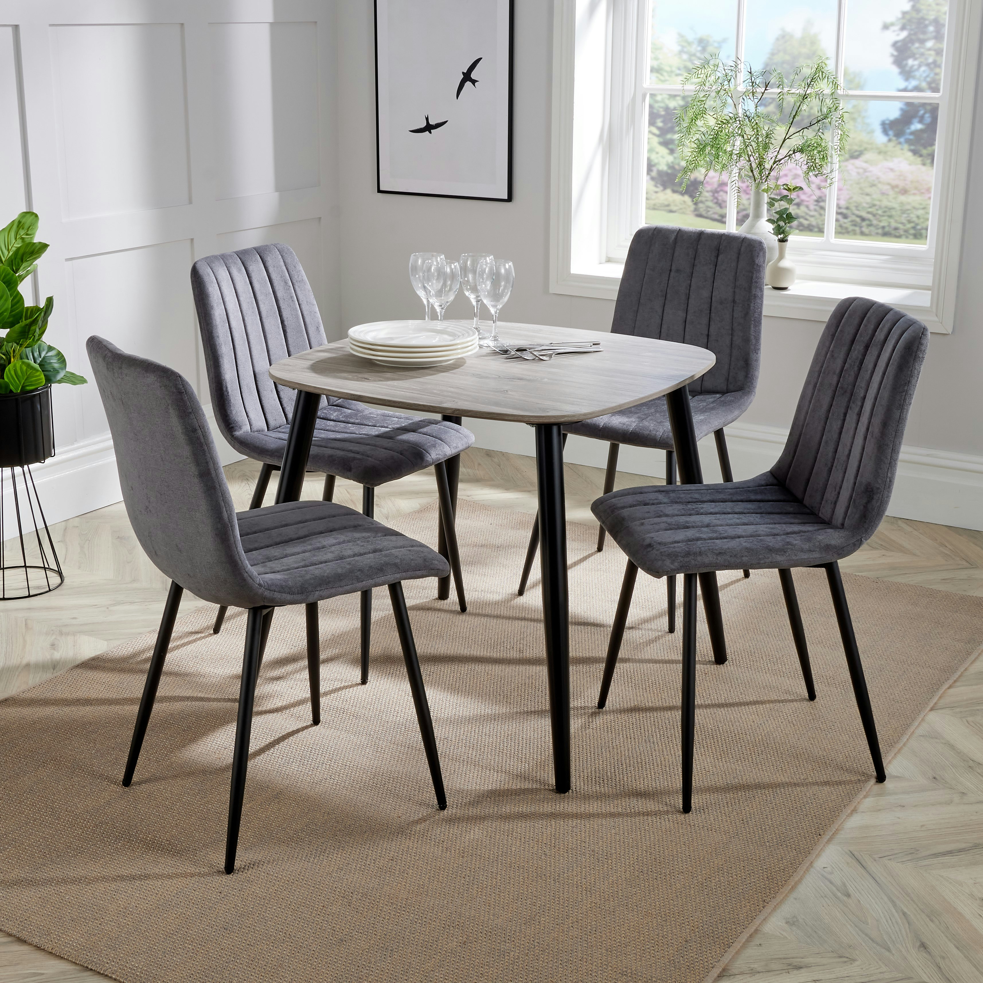 Aspen Grey Oak Effect 80cm Square Dining Table with 4 Upholstered ...