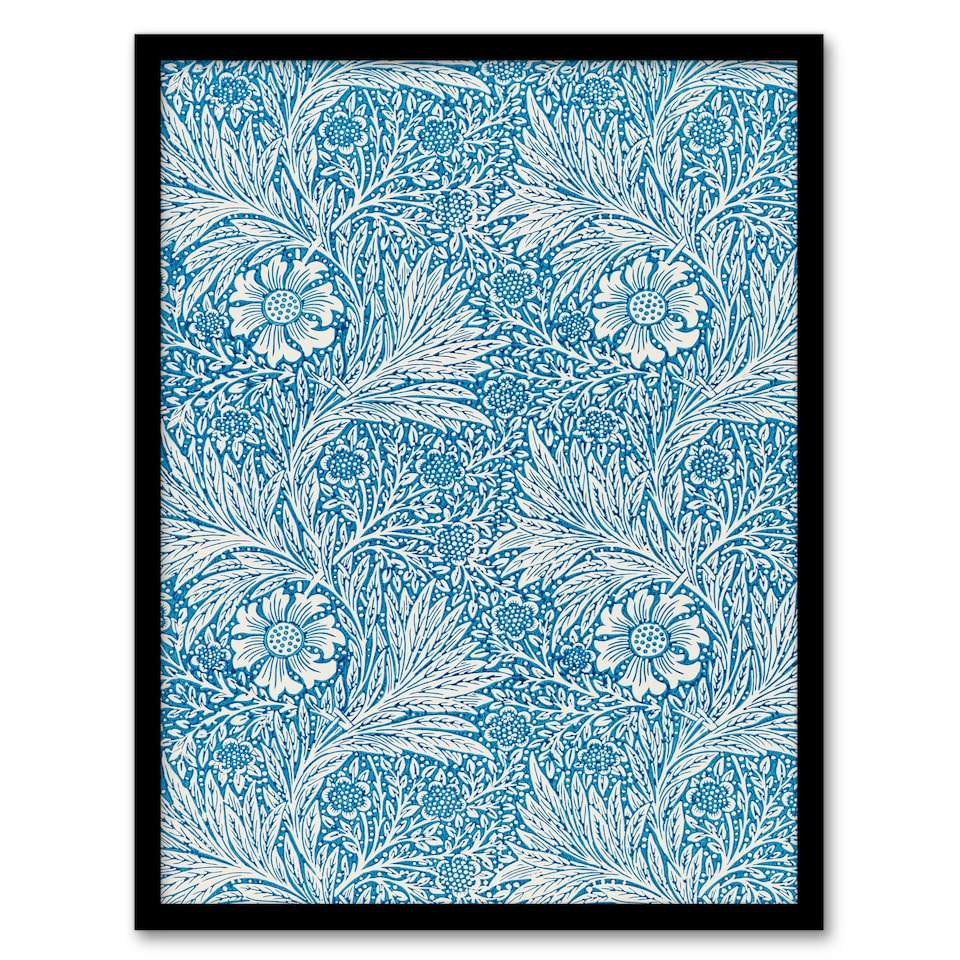 William Morris Framed Wall Art Print Marigold Flower Blue Pattern Home ...