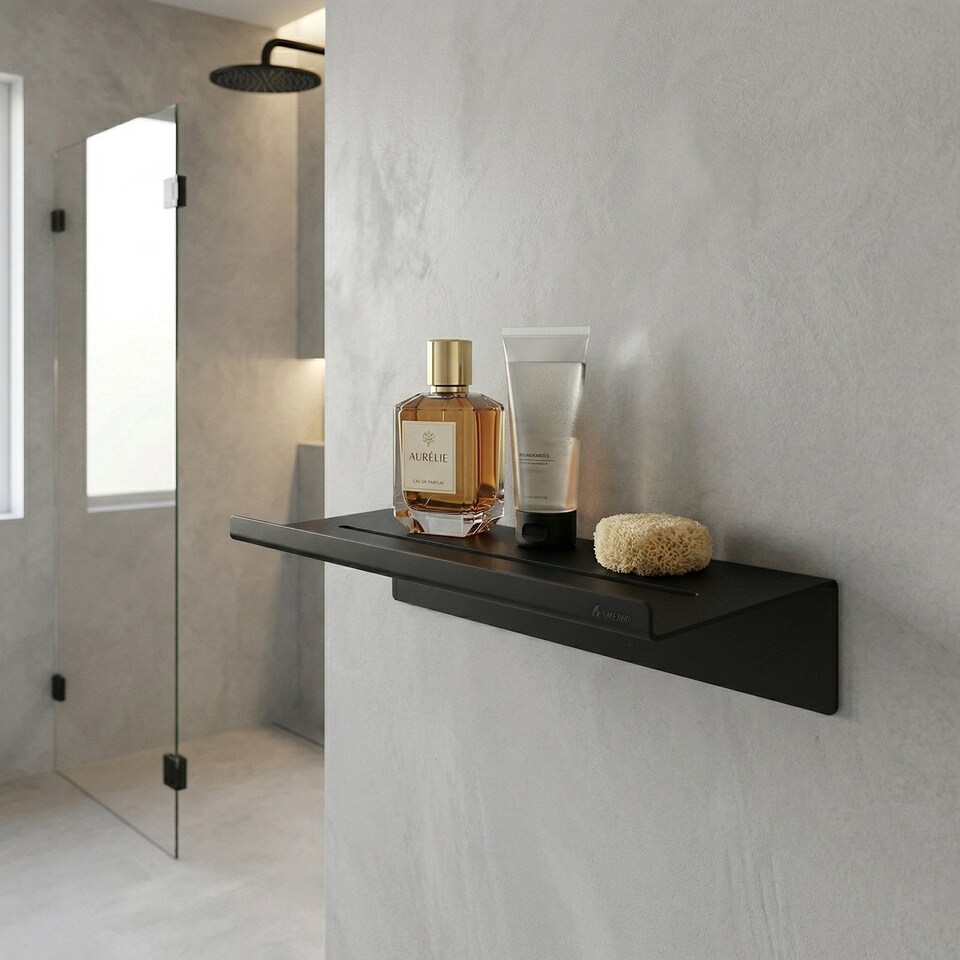 Smedbo Matt Black Self Adhesive Shower Shelf (250 x 105mm) - Tesco ...
