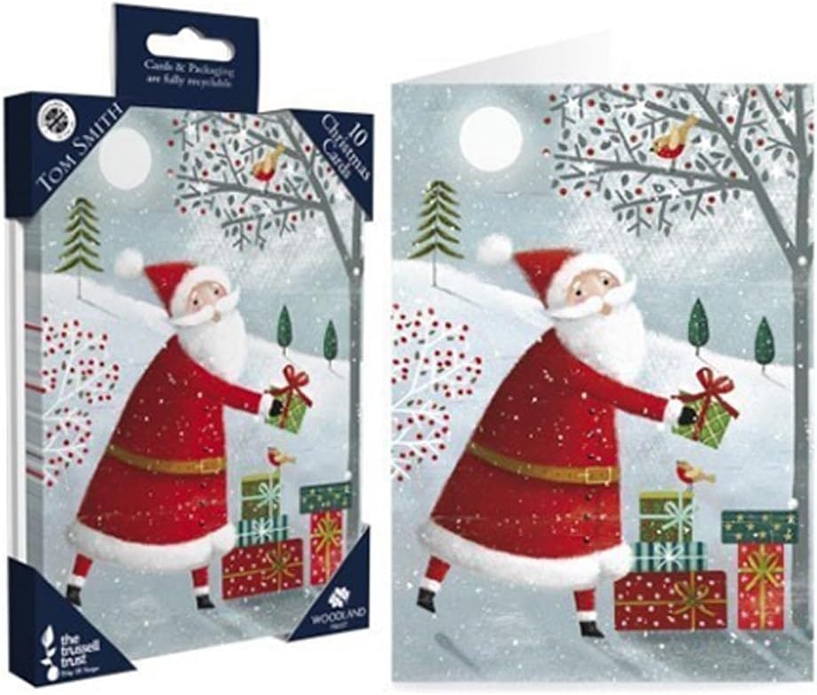 Pack of 10 Luxury Santa Presents Design Christmas Cards - Tesco Groceries