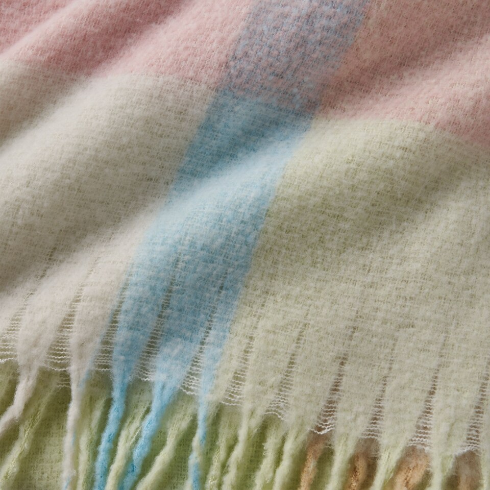 Catherine Lansfield Faux Mohair Check Blanket Throw | Multi | Pastel ...