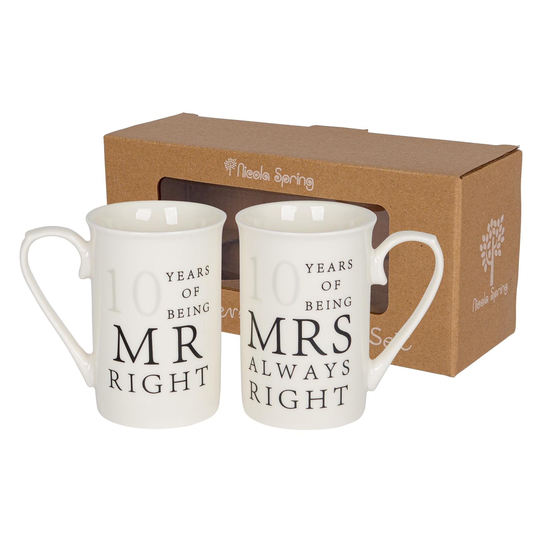 Nicola Spring 10th Anniversary Coffee Mug Set - 300ml 2x New Bone China ...