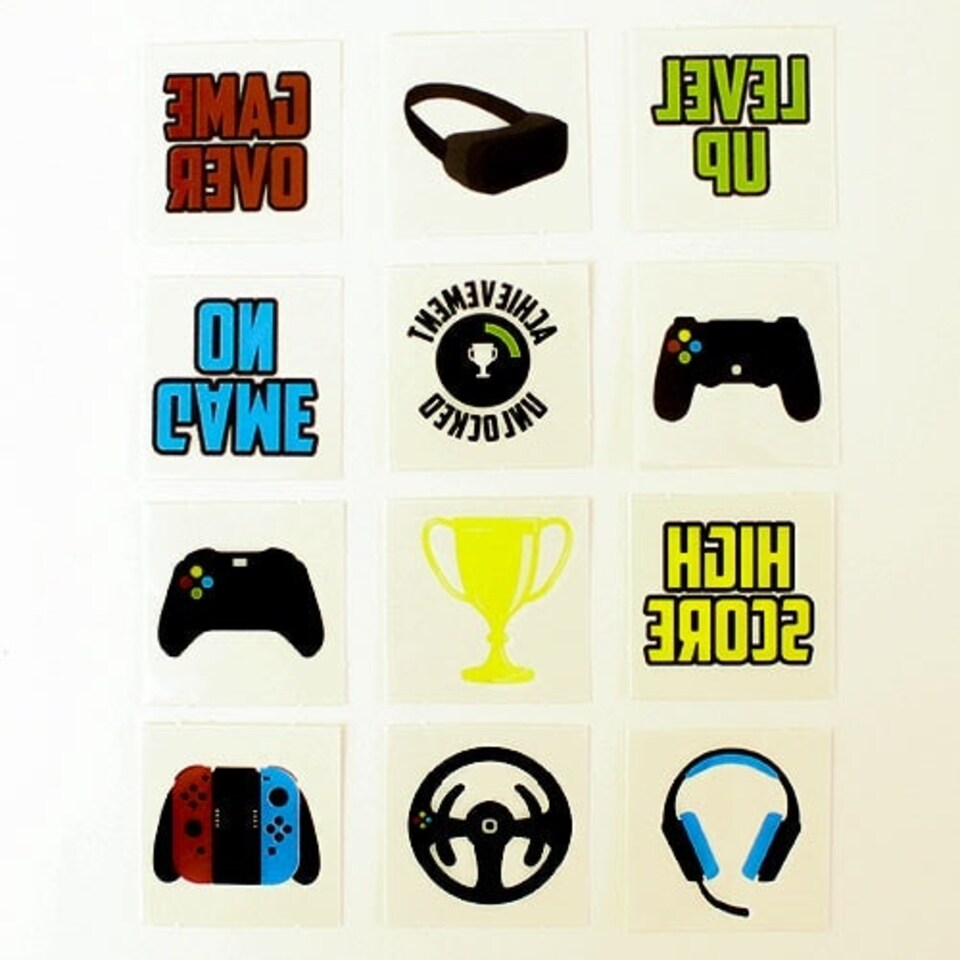 Assorted Gamer Mini Tattoo Stickers - Pack of 12 - Tesco Groceries