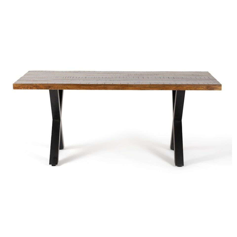Induse 'X' Leg Dining Table - Mango Wood/Iron - L90 x W180 x H76 cm ...