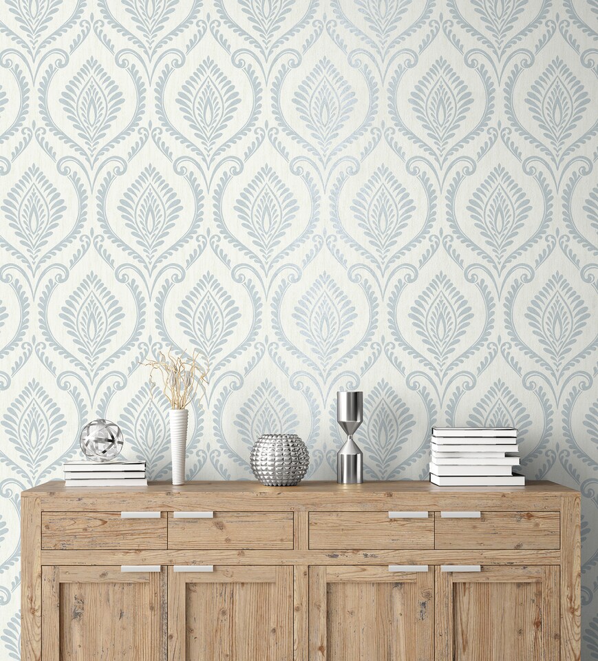 Crown M1757 Estelle Damask Mineral Wallpaper, Blue - Tesco Groceries
