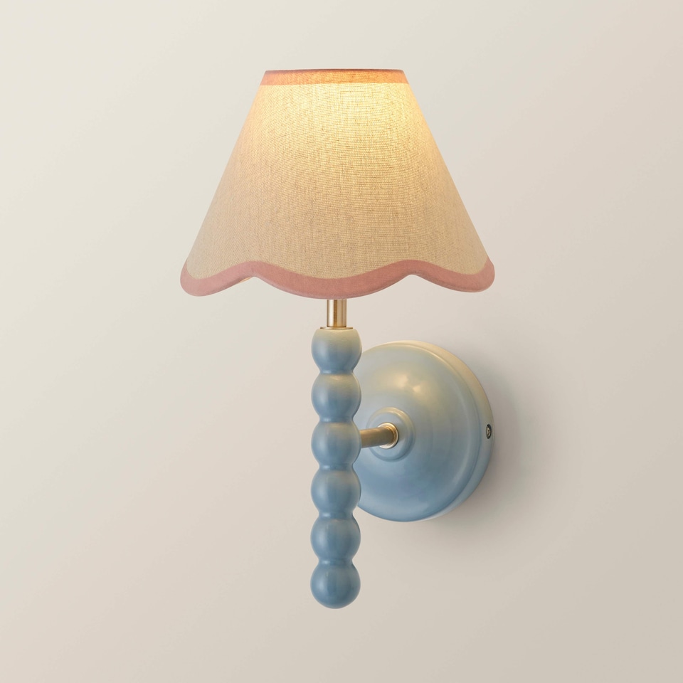 ValueLights Bobbin Blue Wall Light Pink Trim Shade and Bulb | Blue ...