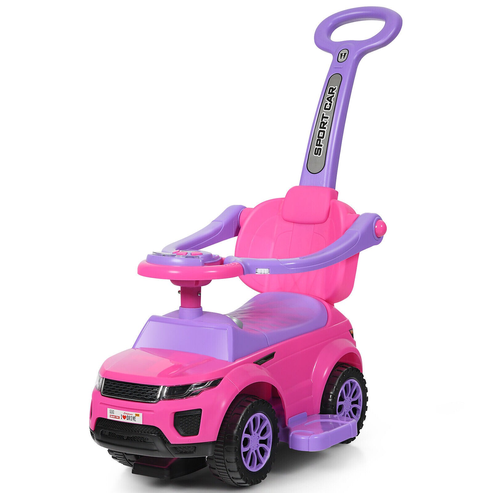 COSTWAY 3-In-1 Kids Ride-On Push Car Stroller Car Pink - Tesco Groceries