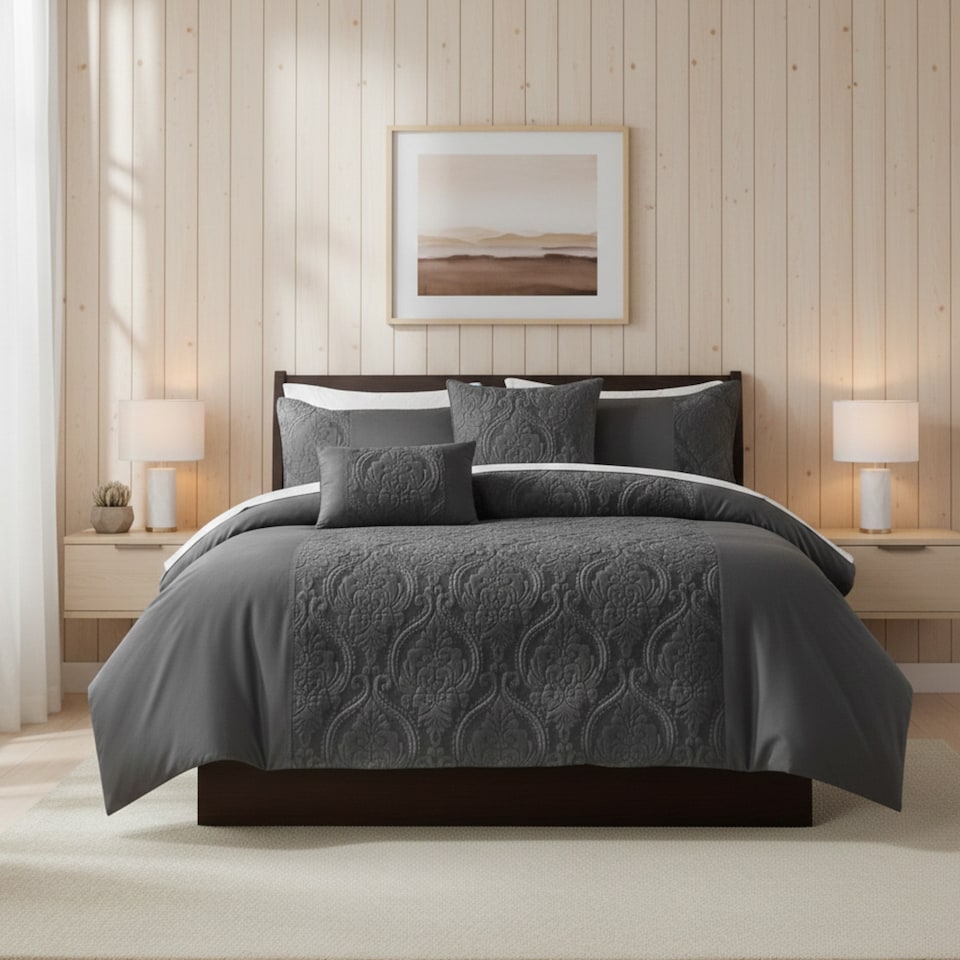 Damask Velvet Border Duvet Cover Elegant Soft Touch Luxury Bedding ...