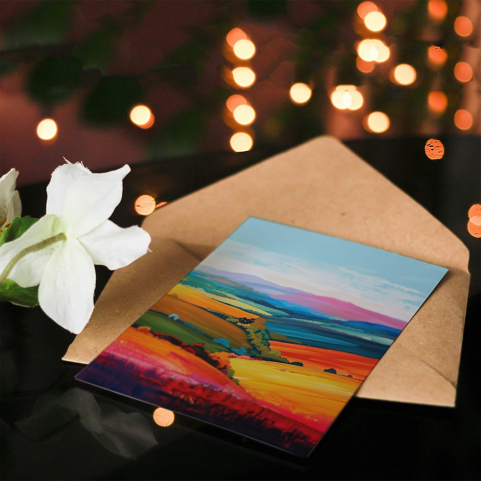 Colourful Country Fields Rainbow Landscape Him Her Birthday Card ...