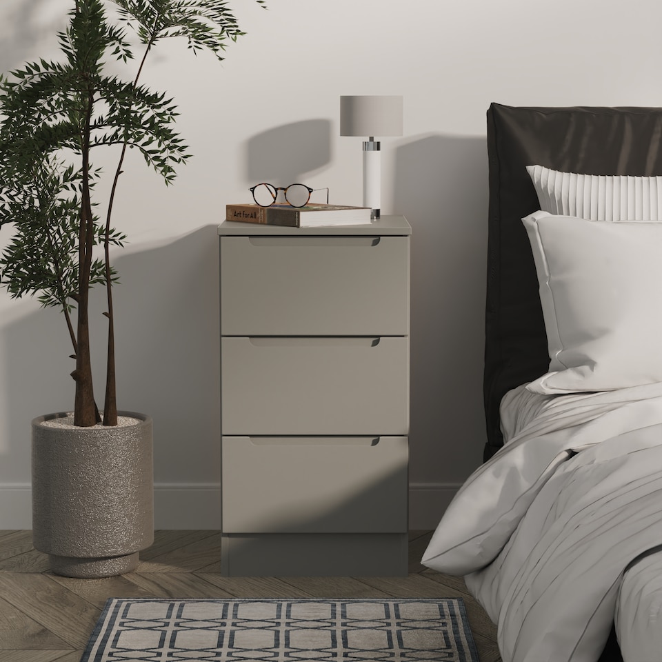 Lucca 3 Drawer Bedside Cabinet in Dusk Grey (Ready Assembled) | Grey ...