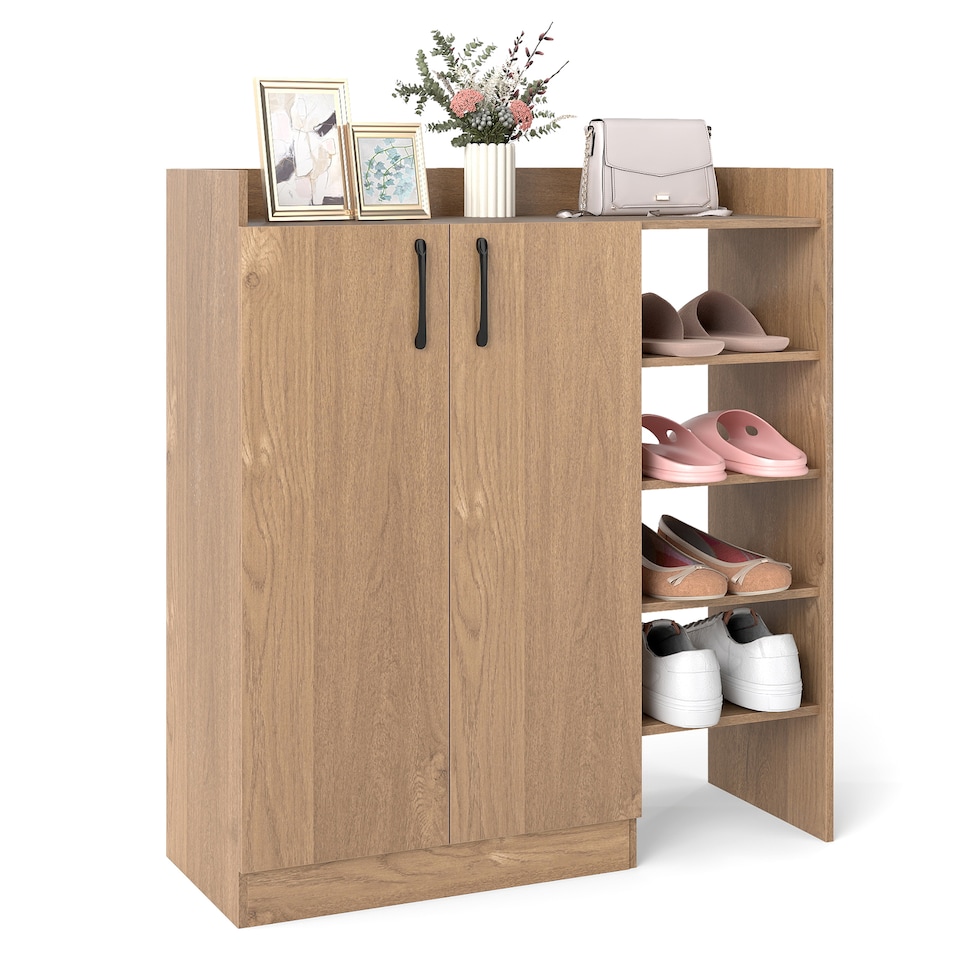 COSTWAY Shoe Cabinet Shoe Storage Organizer w/ 4 Open Shelves-Natural ...