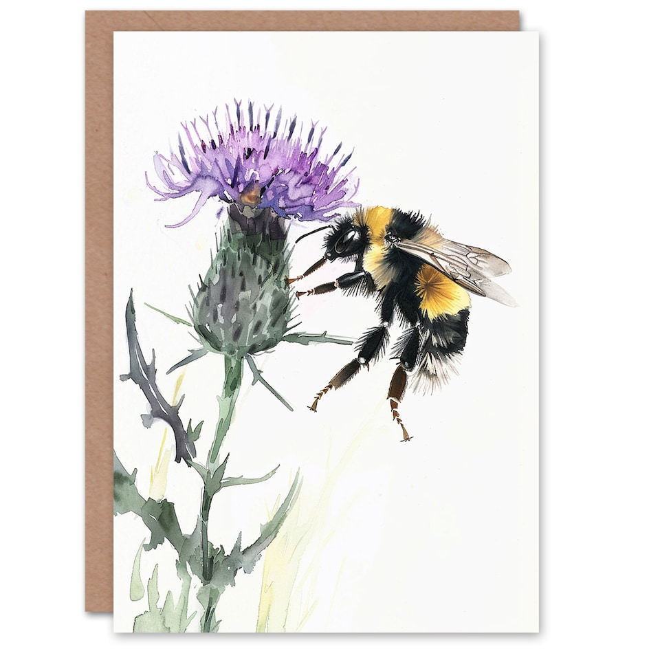 Bumble Bee on Scottish Thistle Flower Watercolour Birthday Card - Tesco ...