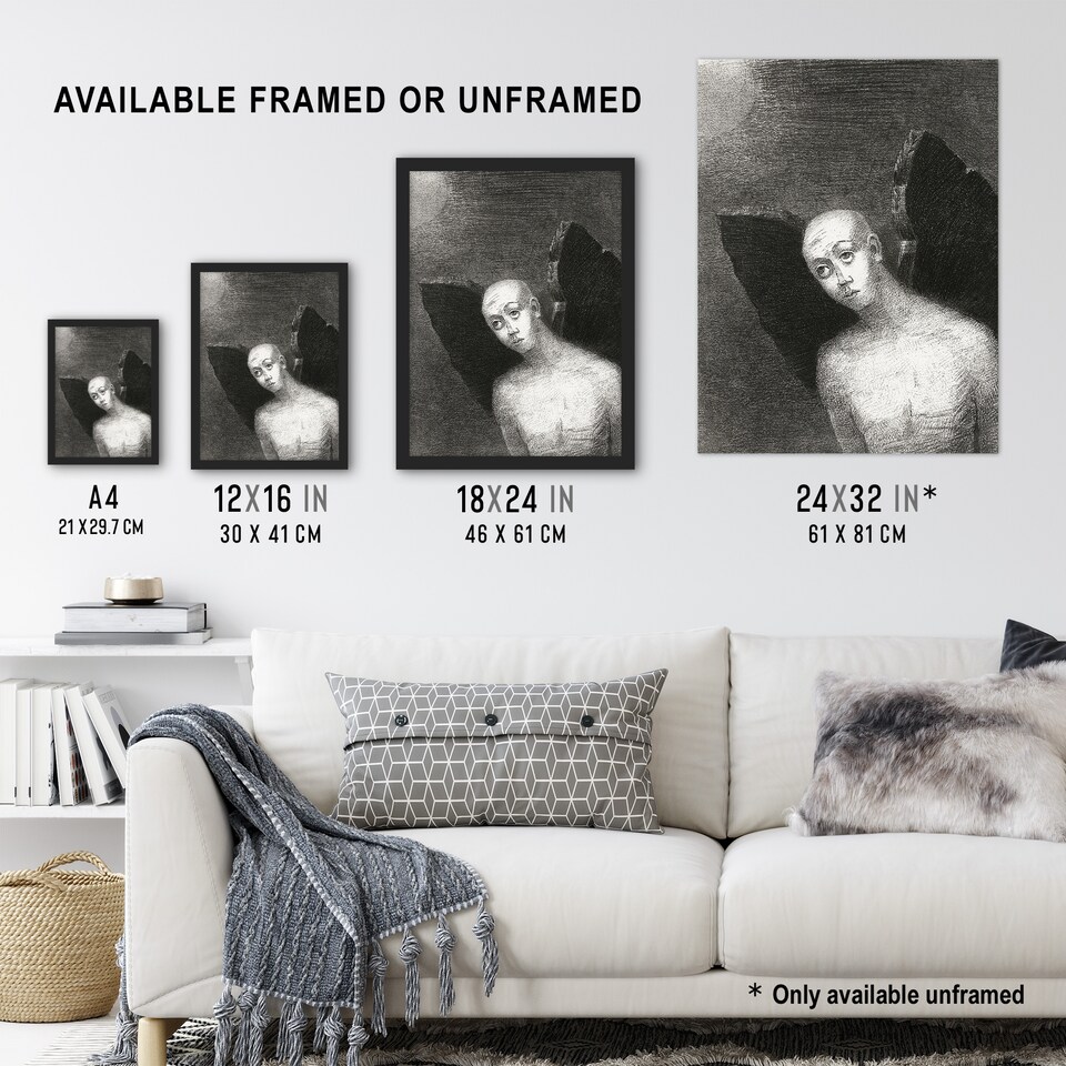 Fallen Angel Spreads Black Wings Redon Vintage Framed Wall Art Print ...