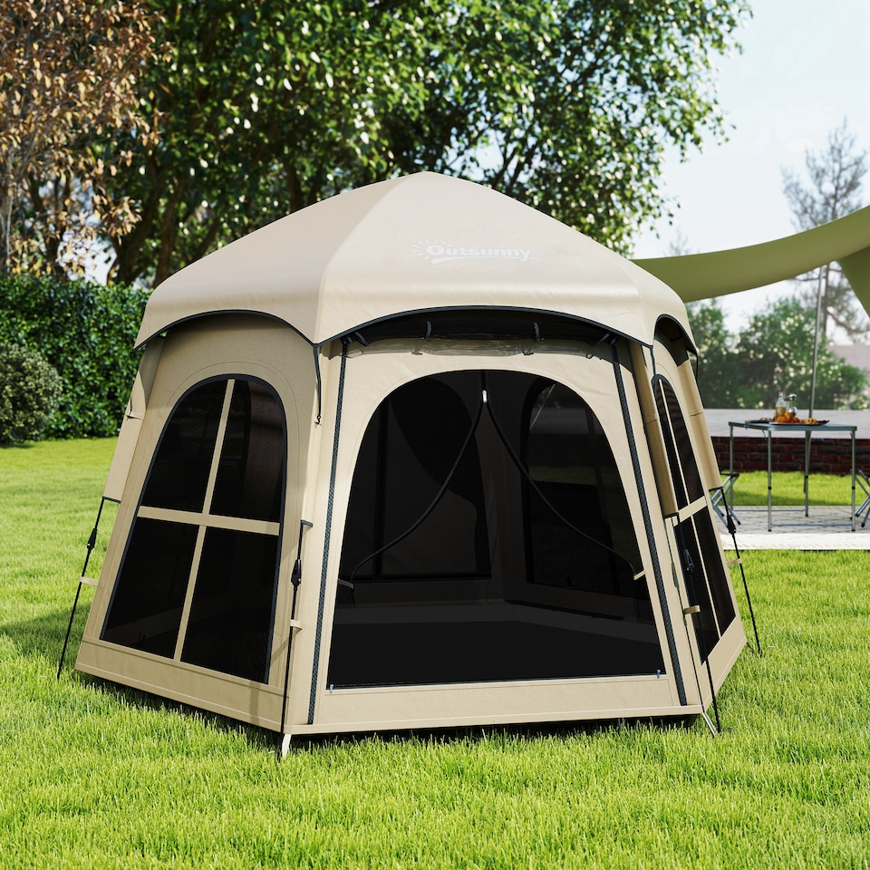 Outsunny Pop Up Tent 3000mm Waterproof for 3-4 Person Khaki | Brown ...