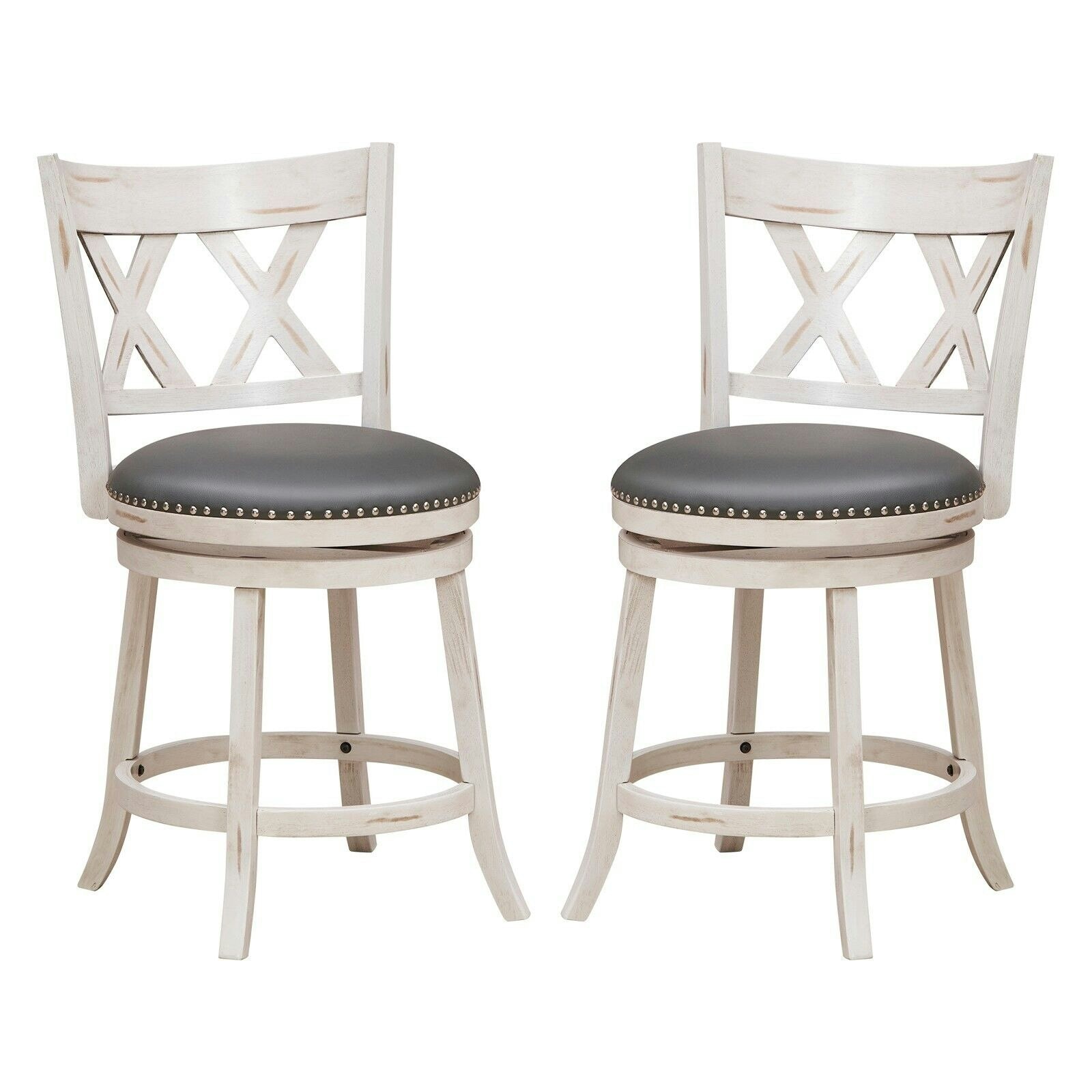 COSTWAY Set of 2 Bar Stools 360 °Swiveling Upholstered | White - Tesco ...