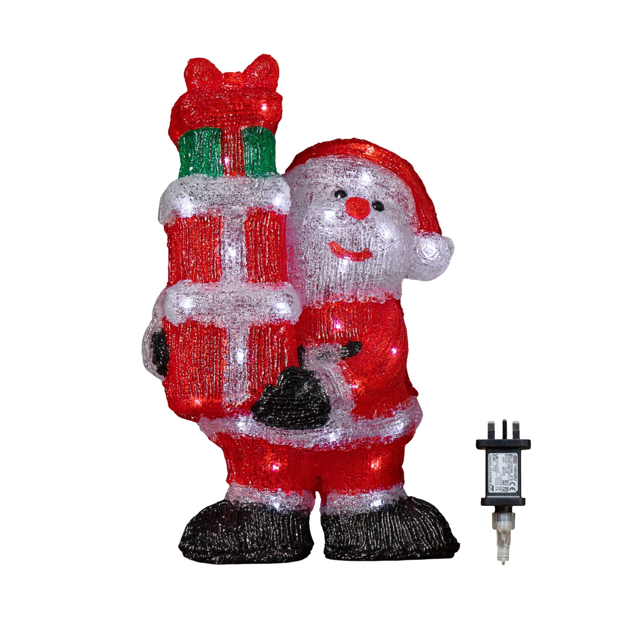 39cm Acrylic Santa w/3 Gifts /40 White LEDs - Tesco Groceries