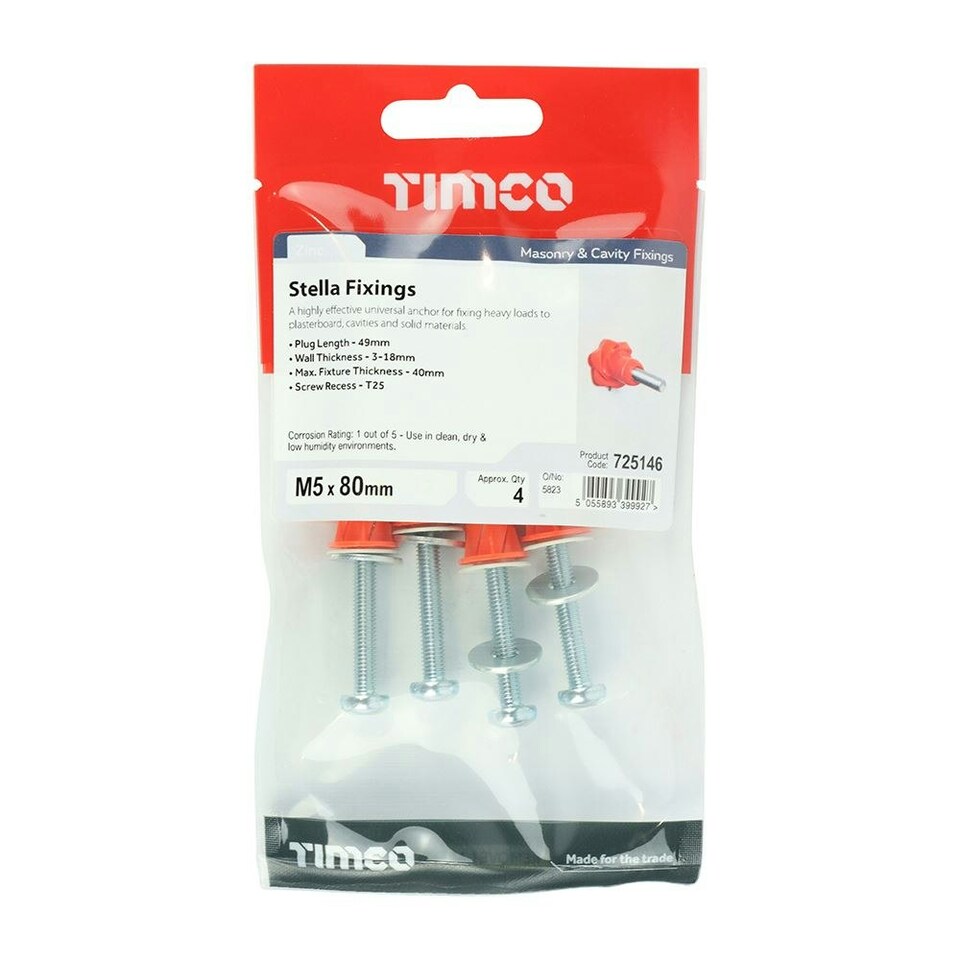 Timco - Stella Fixings - TX - Pan - Red (Size M5 x 80 - 4 Pieces ...