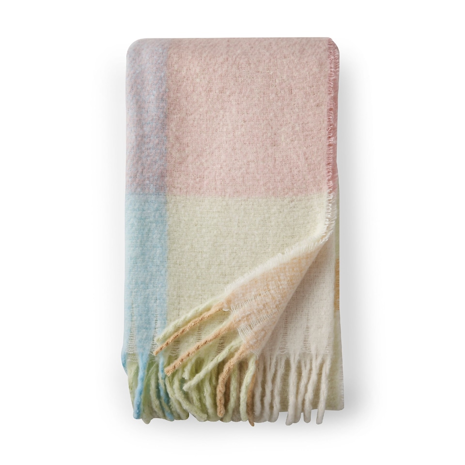 Catherine Lansfield Faux Mohair Check Blanket Throw | Multi | Pastel ...