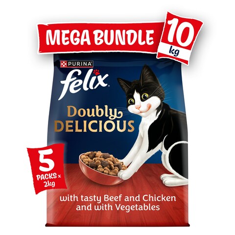 Felix Doubly Delicious Beef Chicken & Veg Dry Cat Food 10Kg (Pack Of 5 ...