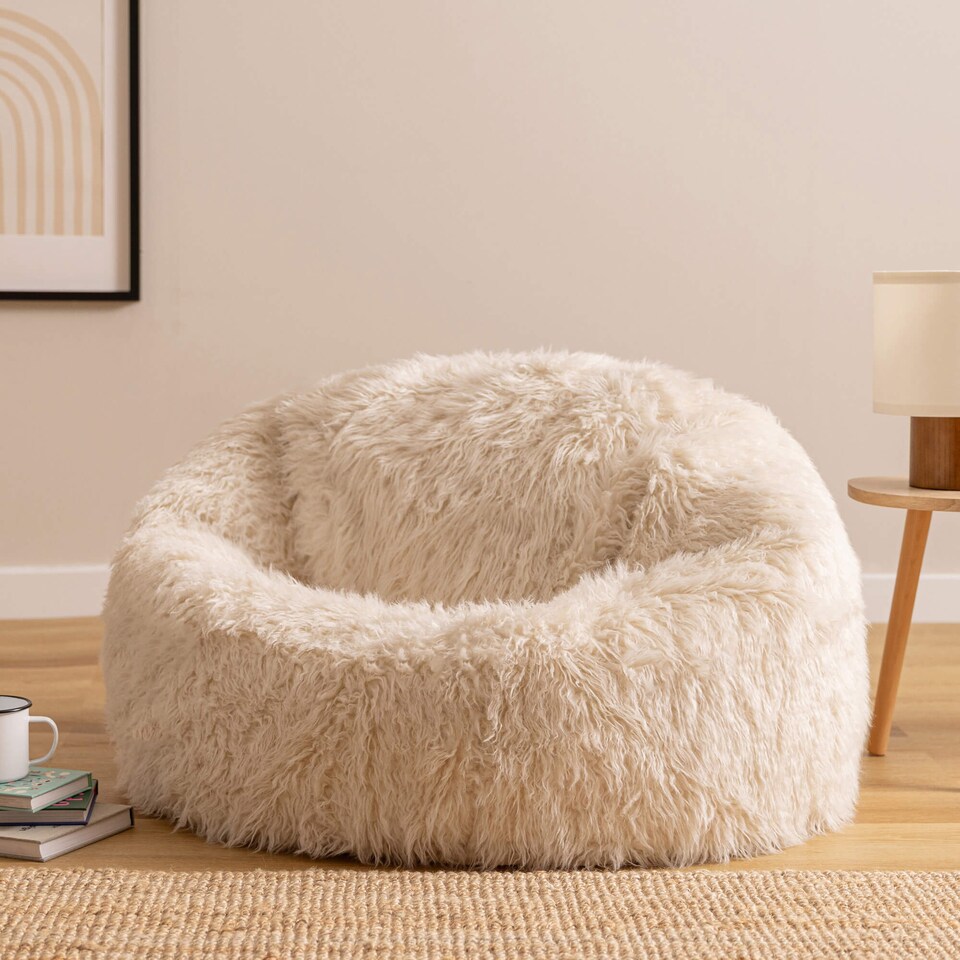 Icon Cuddle Cushion Natural and Kingston Yeti Faux Fur Classic Bean Bag ...