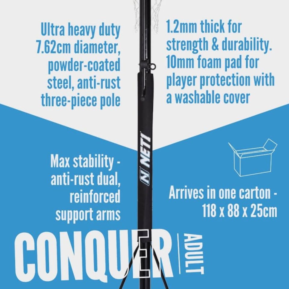 NET1 Conquer Pro Adjustable Basketball Hoop — 111×71 cm Backboard, 145 L Portable Base, Black ...