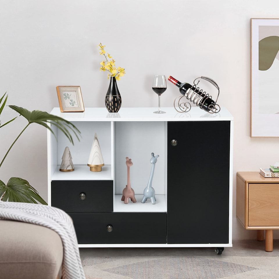 2-Drawer Mobile File Cabinet Rolling Printer Stand w/ 2 Open Storage ...