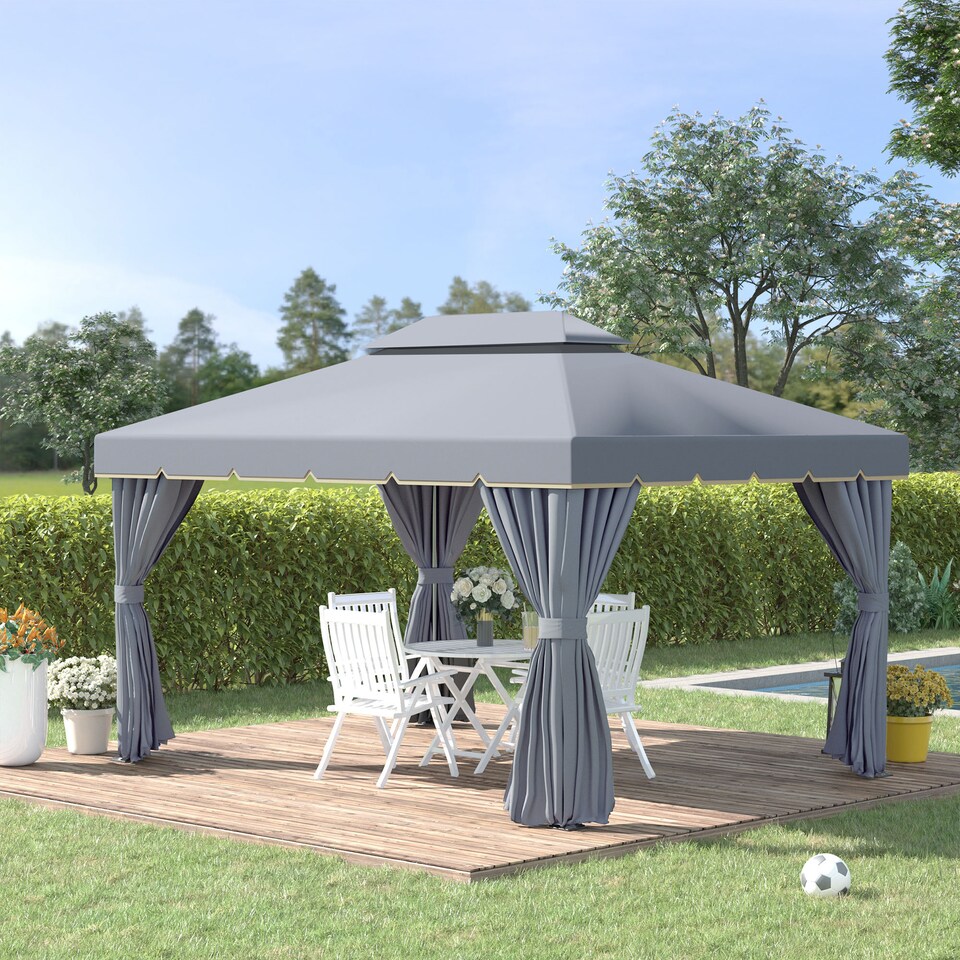 Outsunny 3x4m 2-Tier Gazebo Aluminium Garden Marquee Party Tent Grey ...