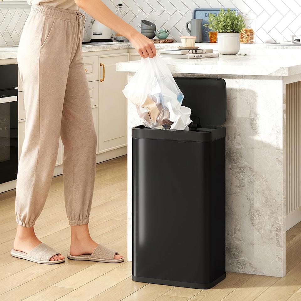 HOMCOM 45L Sensor Bin, Metal Kitchen Bin with Automatic Soft Close Lid ...