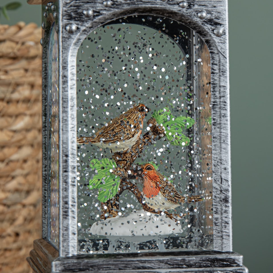 20cm Dual Powered Light up Christmas Robin Water Spinner with White ...